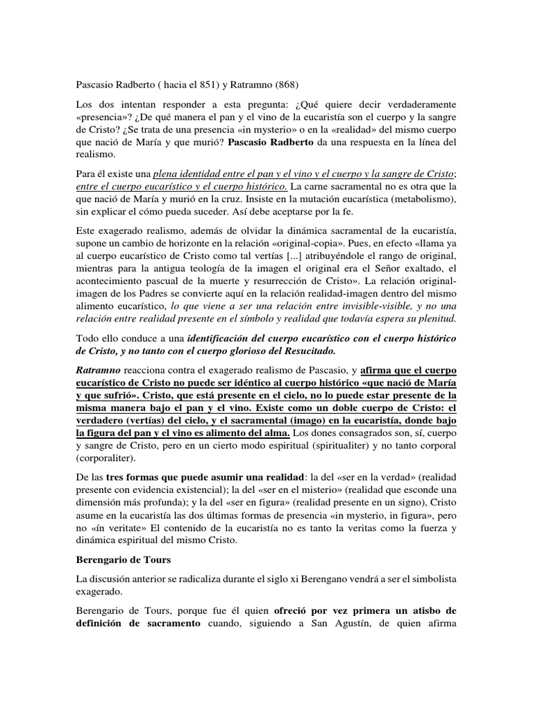 Pascasio Radberto | PDF | eucaristía | Cristo (título)
