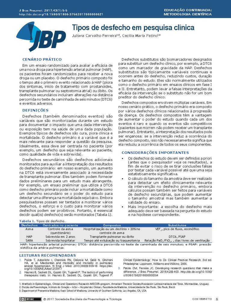 Tipos de Desfecho em Pesquisa | PDF | Estatísticas | Especialidades médicas