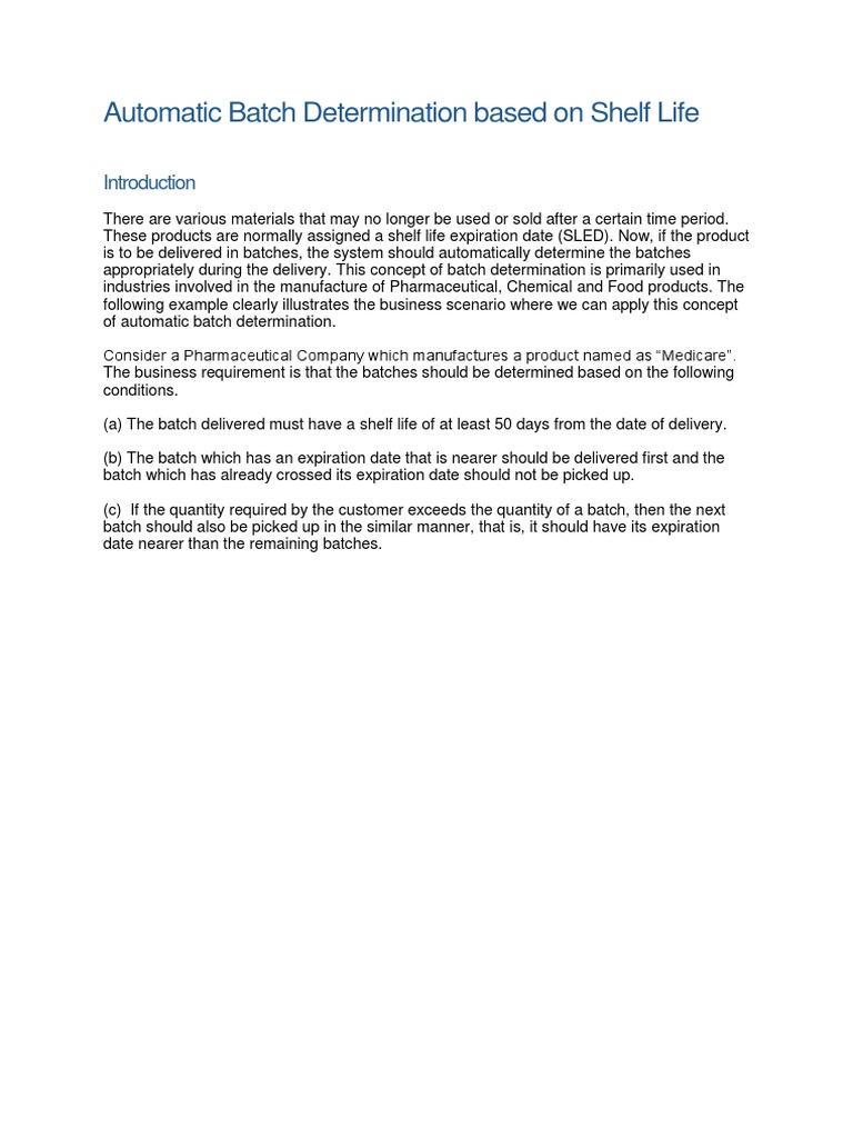 Automatically Determining Batches for Delivery Based on Shelf Life ...