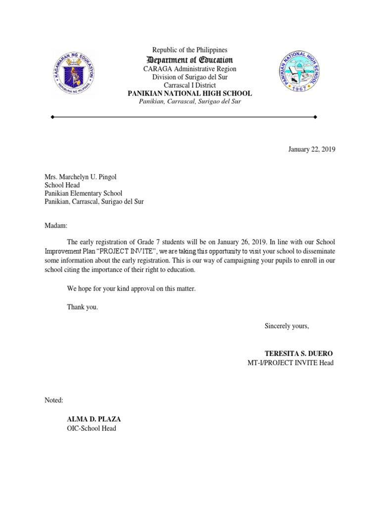 Letter For Early Registration | PDF | Learning | Behavior Modification