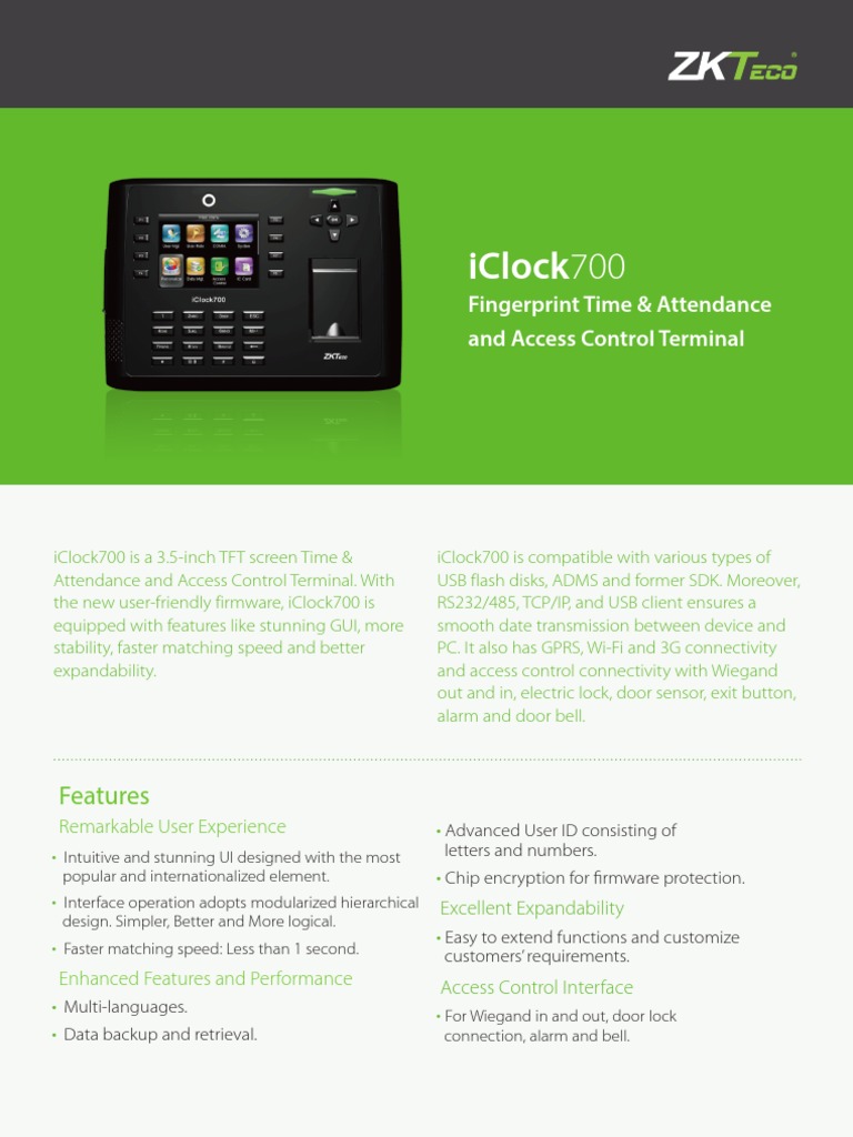 I Clock 700 | PDF | Access Control | Graphical User Interfaces