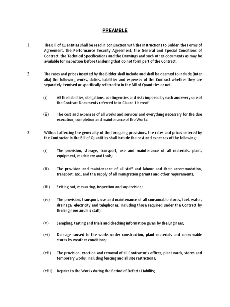 Preamble To BOQ | PDF | Government | Business