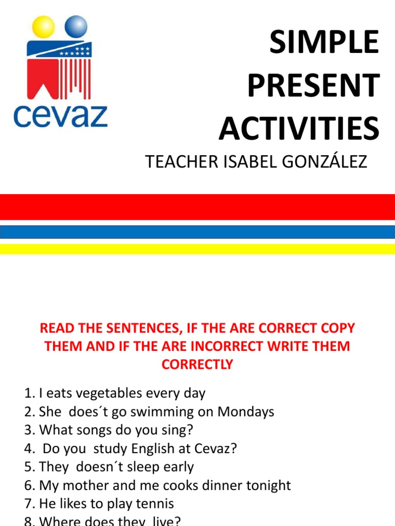 Level 2 Simple Present Exercises | PDF | Cooking, Food & Wine