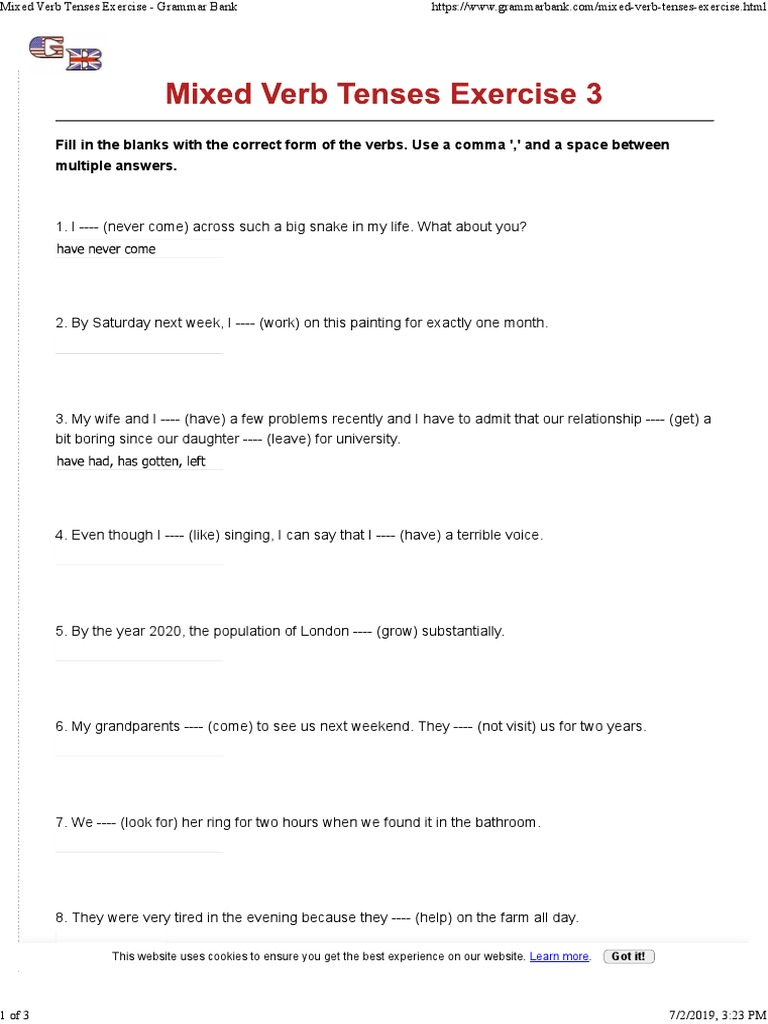 Mixed Verb Tenses Exercise | Download Free PDF | Linguistics | Morphology