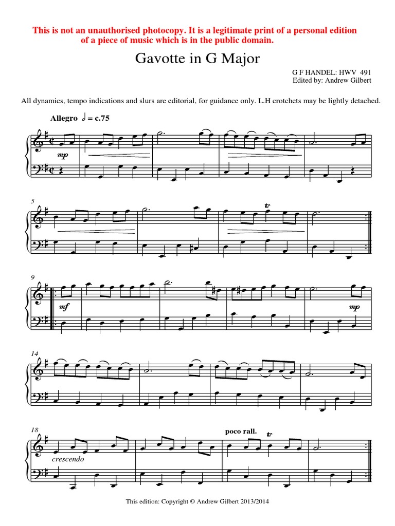 Handel Gavotte In G Major PDF Musical Compositions Musical Forms