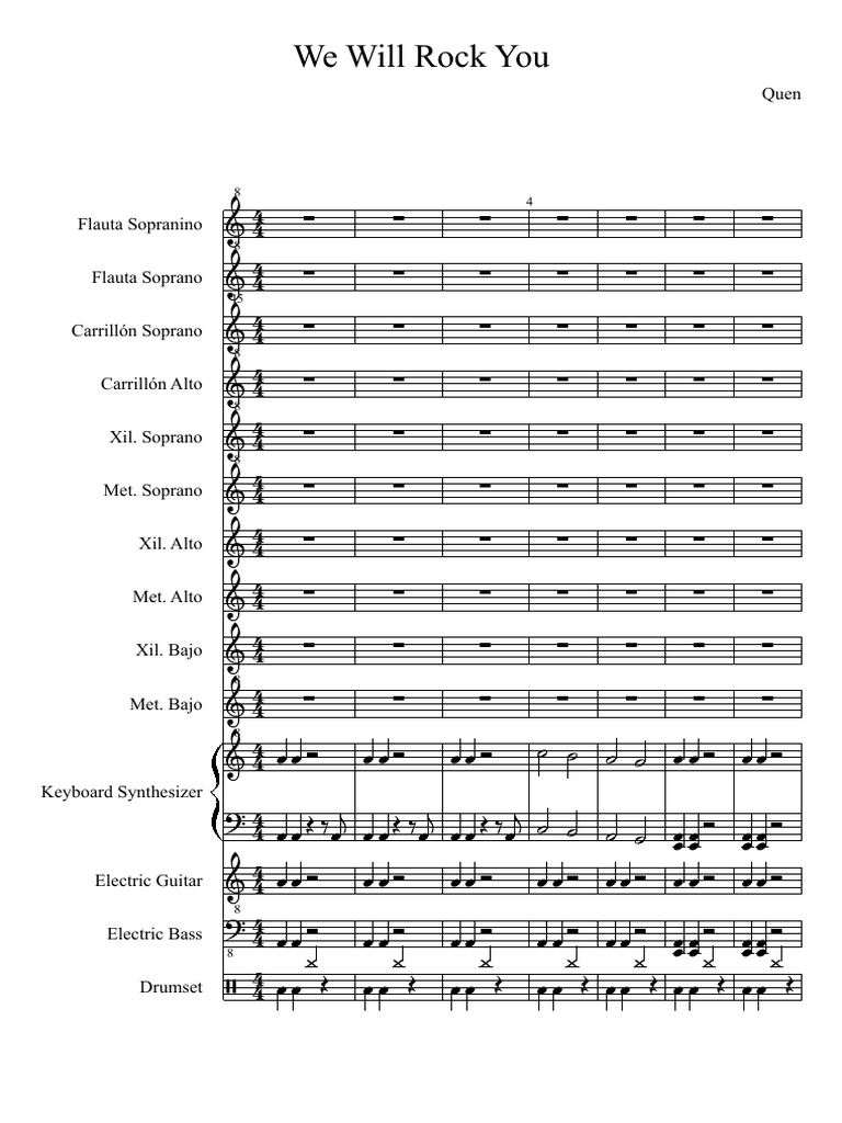 We Will Rock You Sheet Music | PDF | Popular Music | Sound Production