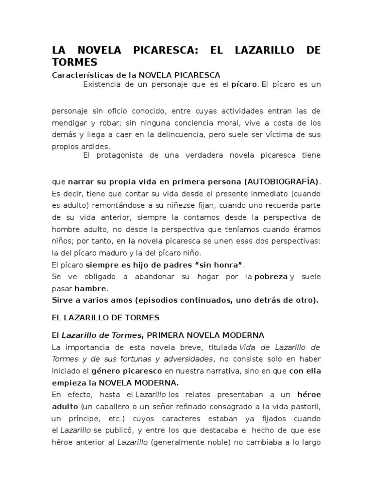 Lazarillo de Tormes - Características y Resumen | PDF | Novelas