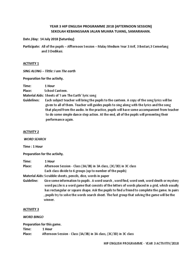 Year 3 Hip Programme | PDF | Word Search | Leisure