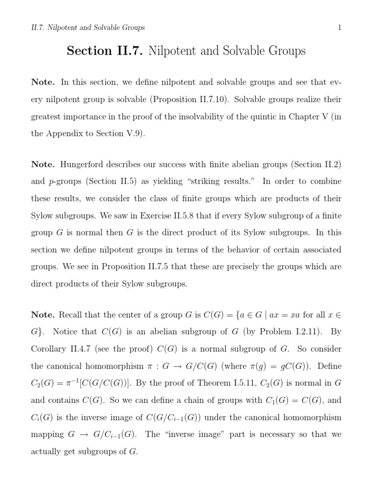 II.7. Nilpotent and Solvable Groups 1 | PDF | Group (Mathematics) | Universal Algebra