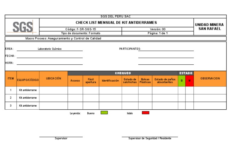 Checklist Mensual Kit Antiderrames SGS 15 | PDF