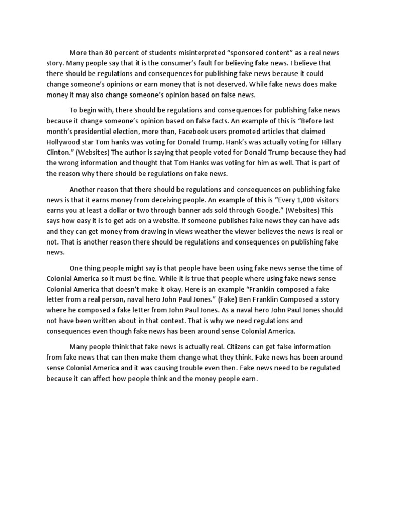 Fake News Essay | PDF | News | Advertising