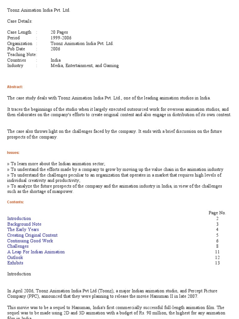 Toonz Animation India PVT | PDF | Animation | Leisure