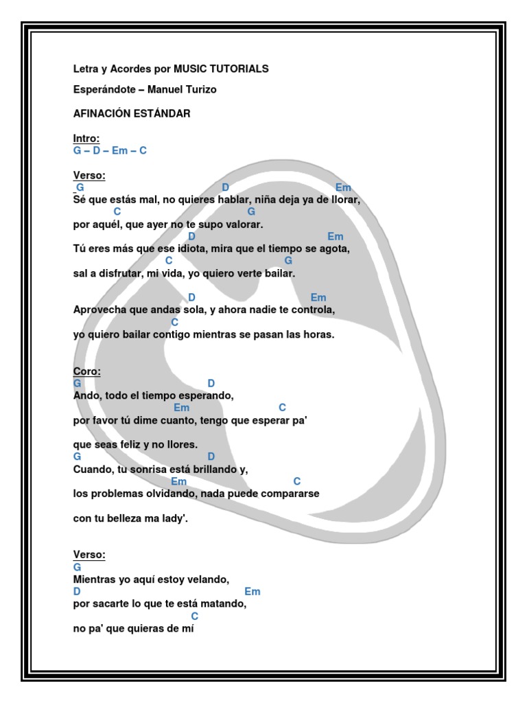 Esperándote Manuel Turizo Letra y Acordes by MUSICTUTORIALS PDF | PDF ...