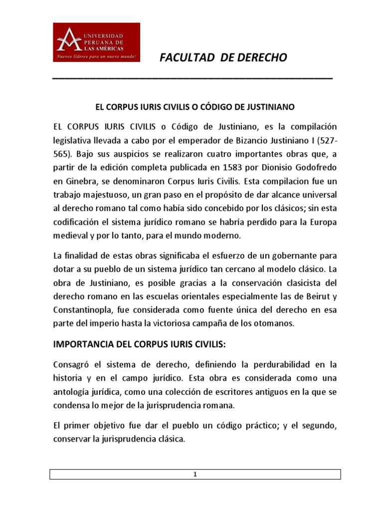 El Corpus Iuris Civilis o Código de Justiniano | PDF | Justiniano I ...