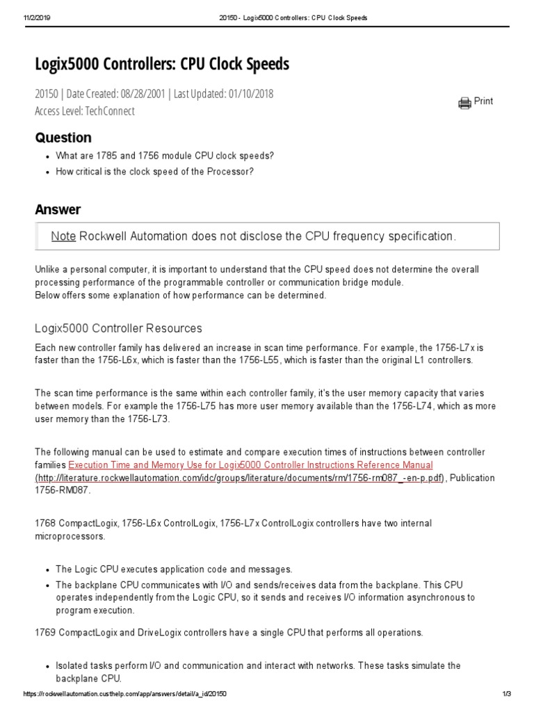 Logix5000 Controllers - CPU Clock Speeds | PDF | Central Processing ...