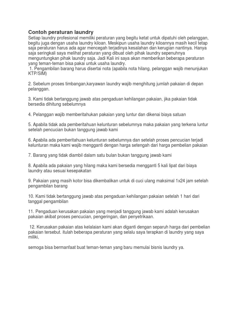 Contoh Peraturan Laundry | PDF