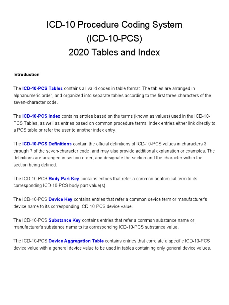 ICD-10 Procedure Coding System (ICD-10-PCS) 2020 Tables and Index | PDF | Human Body | Medical ...