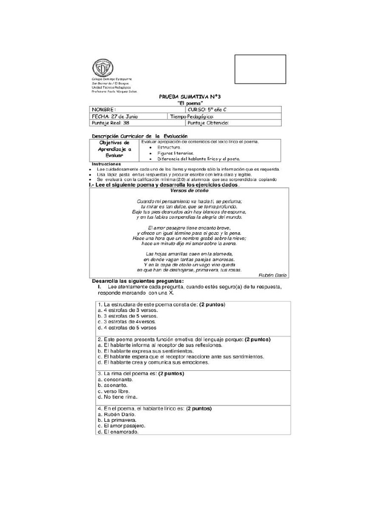 Prueba Del Poema | PDF