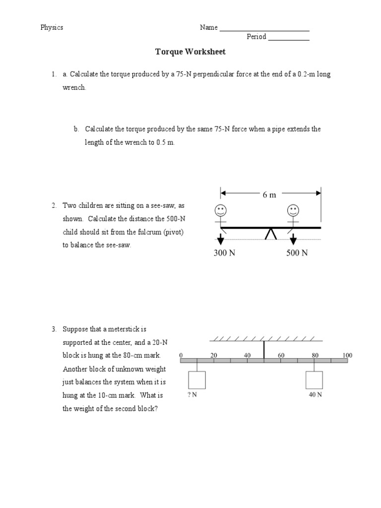 Calculate Torque Worksheet Physics | PDF