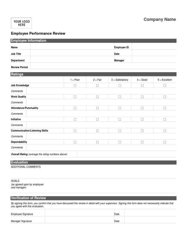Employee Performance Review Template | PDF | Career & Growth