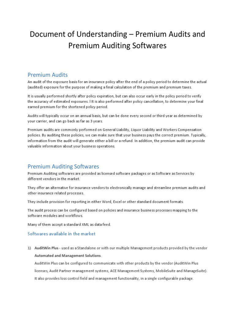 Document of Understanding - Premium Auditing and Softwares | PDF ...