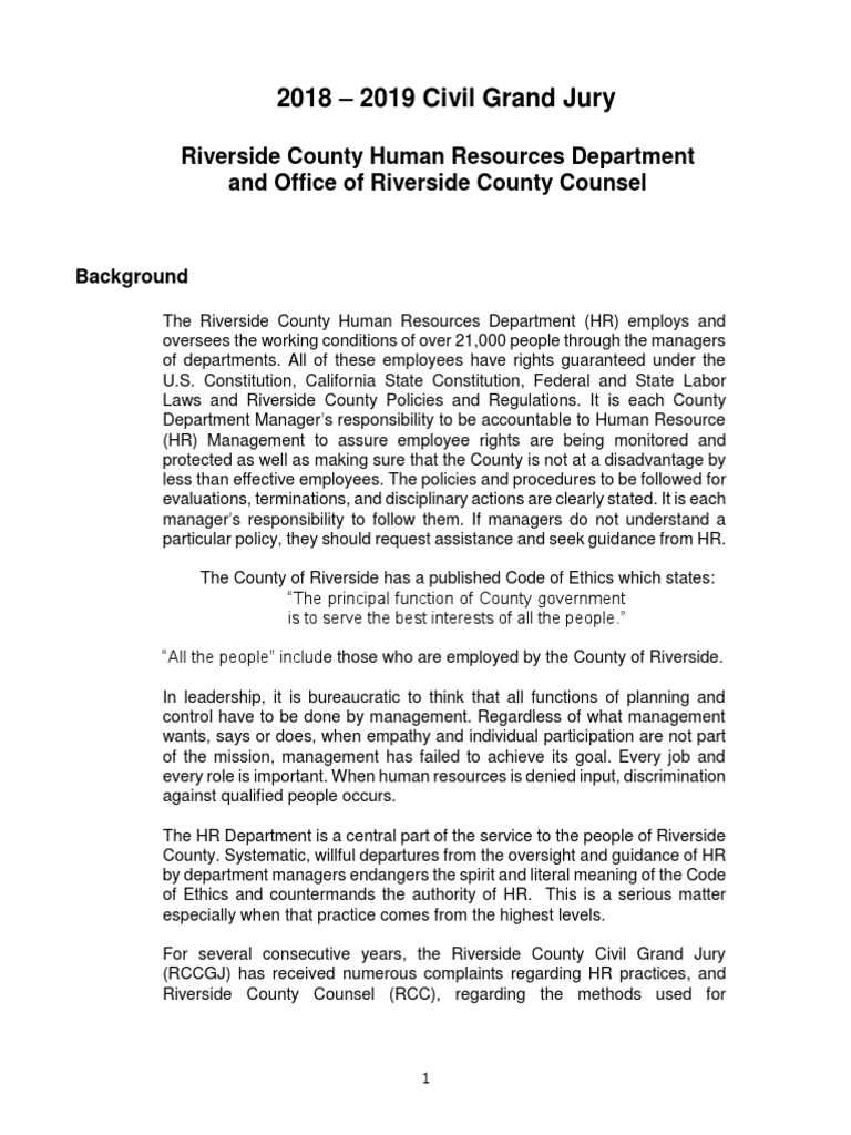 2018-19 Civil Grand Jury Report - Riverside County Human Resources and ...
