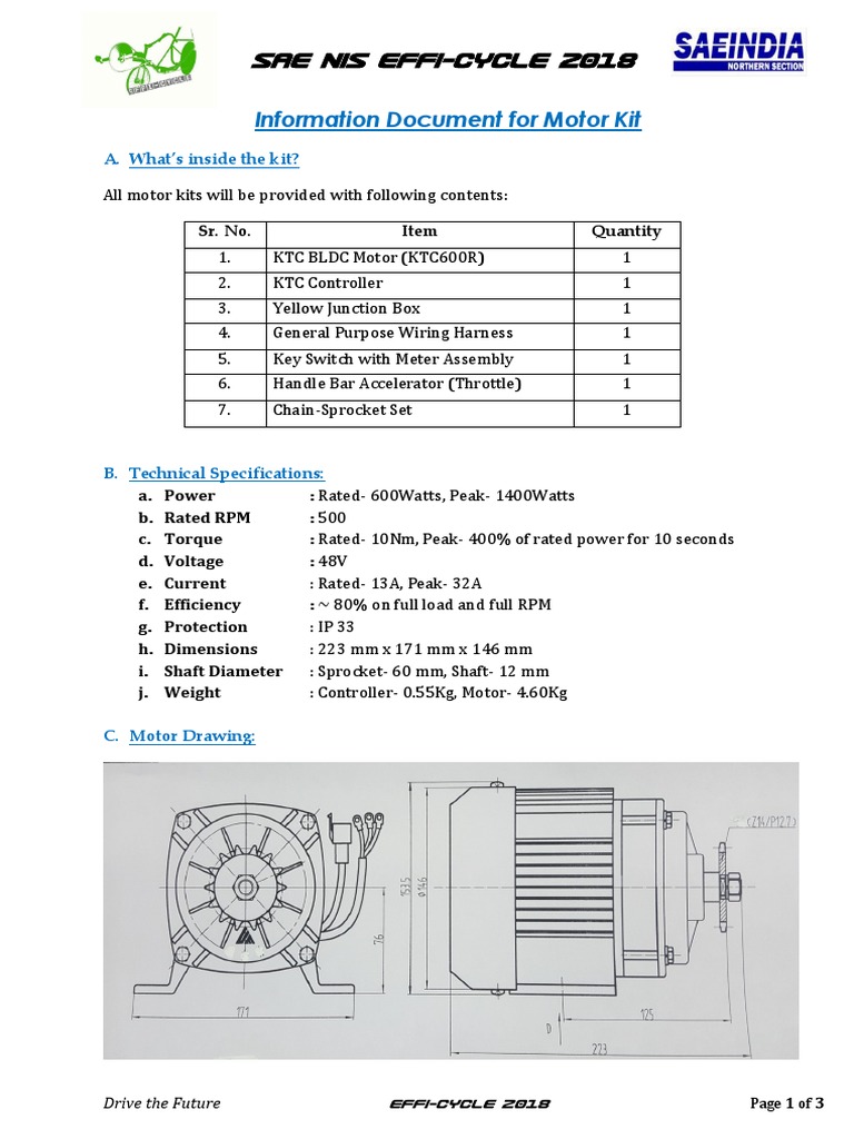 Efficycle 2018 Information Document For Motor Kit | PDF | Electric ...