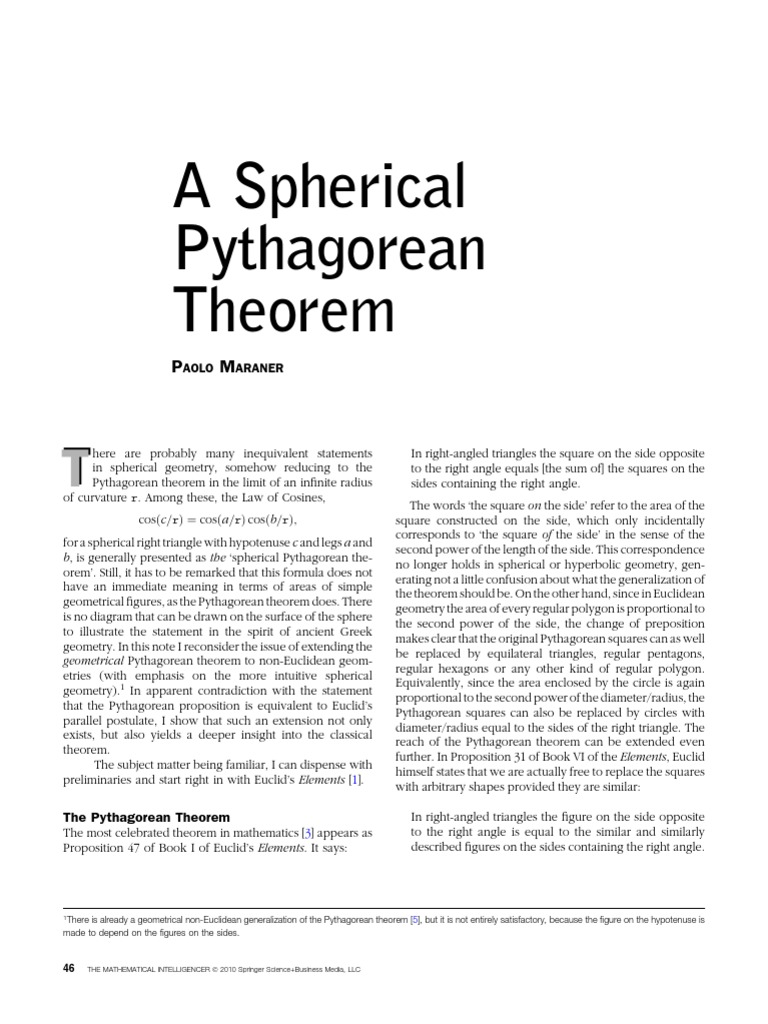 Pythagorean Theorem On Spheres | PDF | Sphere | Triangle