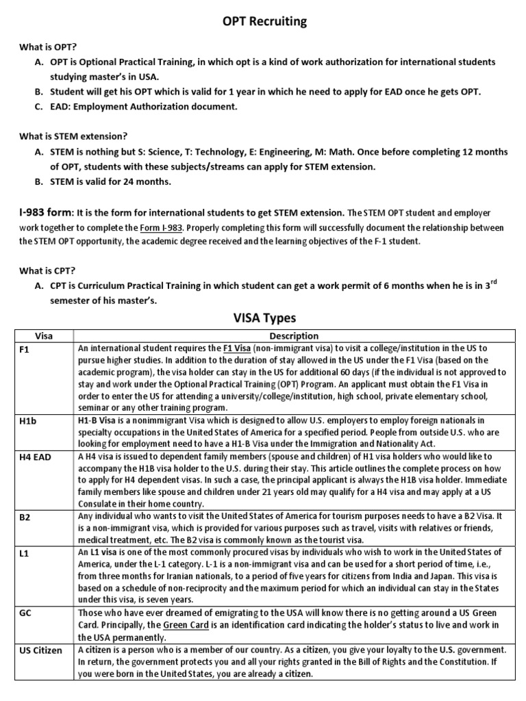 What Is OPT Recruting and OPT Script | PDF | H 1 B Visa | Travel Visa