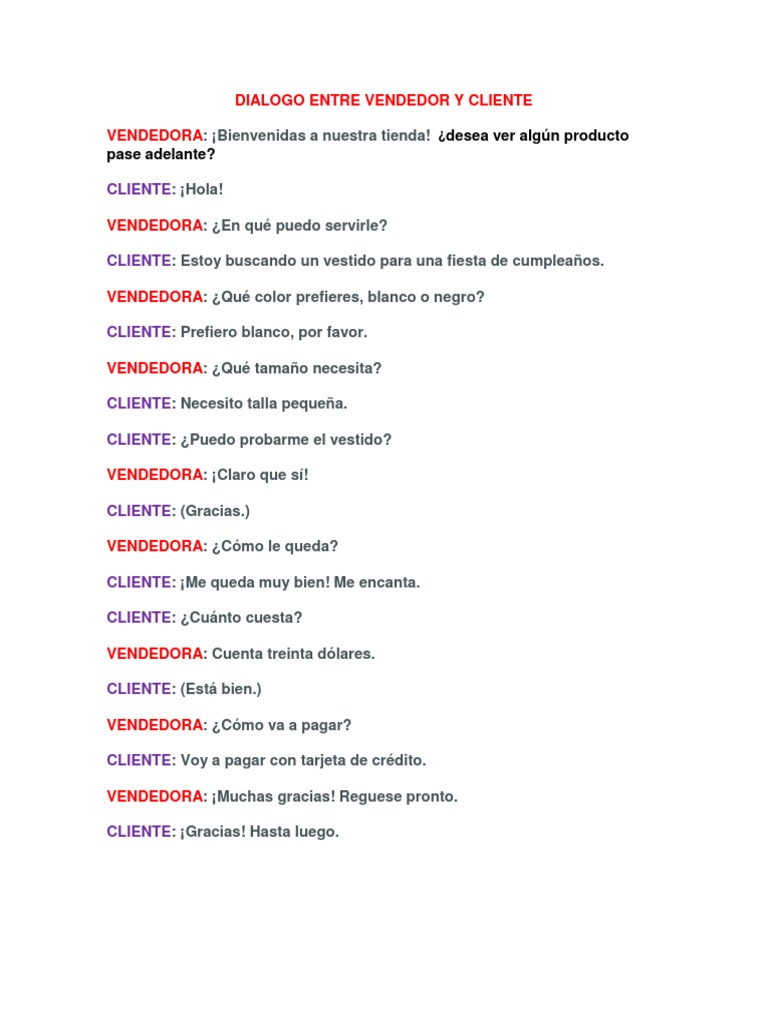 Dialogo Entre Vendedor y Cliente | PDF