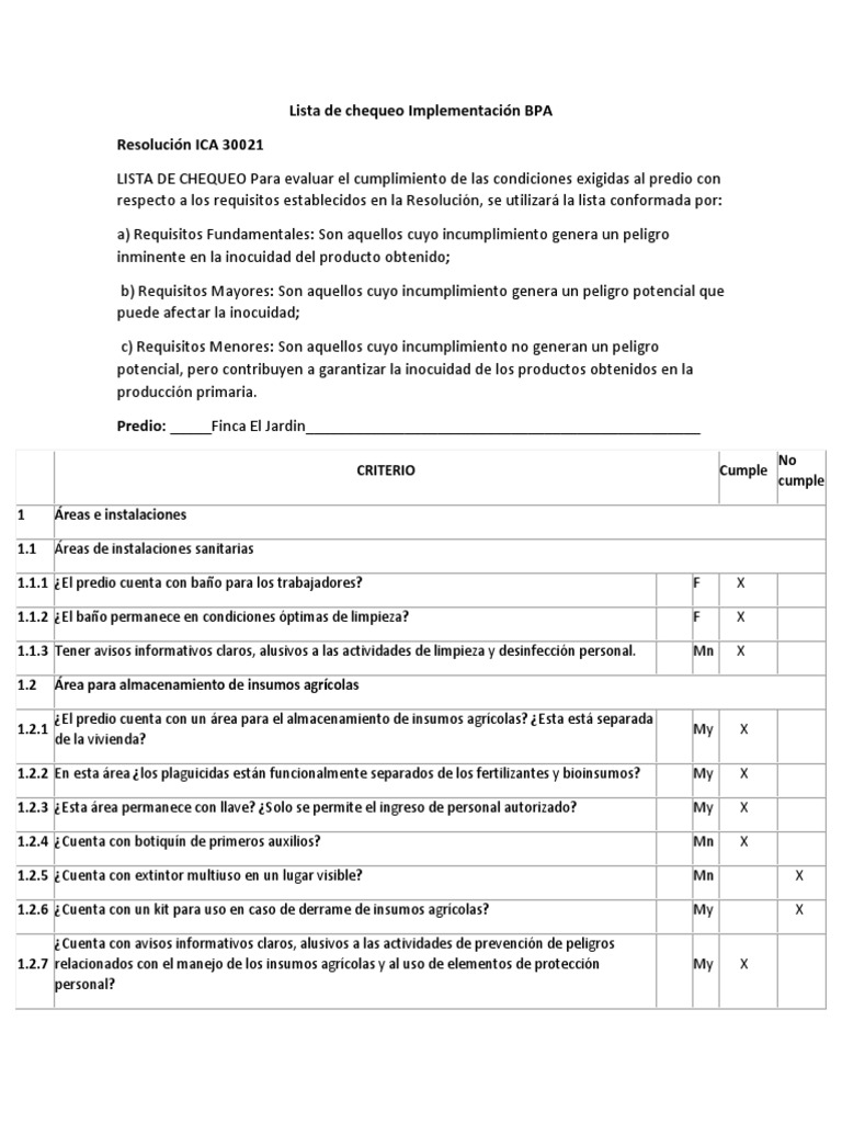 AA2-EV2. Estudio de Caso "Implementación BPA" Lista de Cheque BPA 30021 | PDF | Fertilizante | Agua