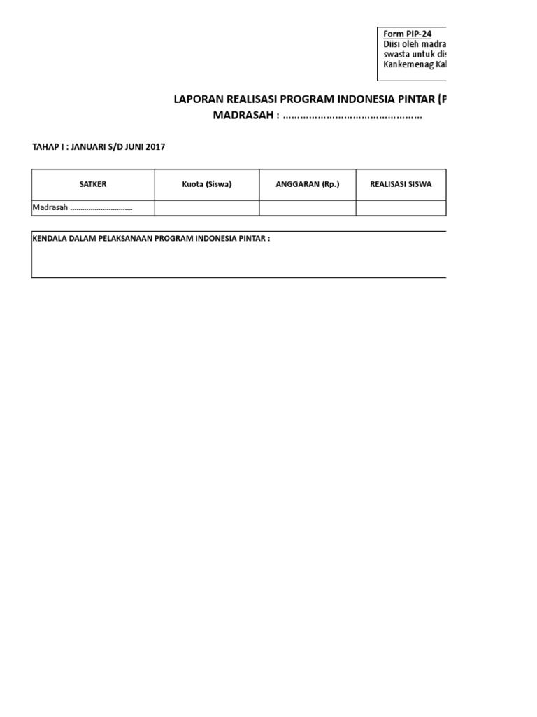 Contoh Form Laporan Realisasi PIP | PDF