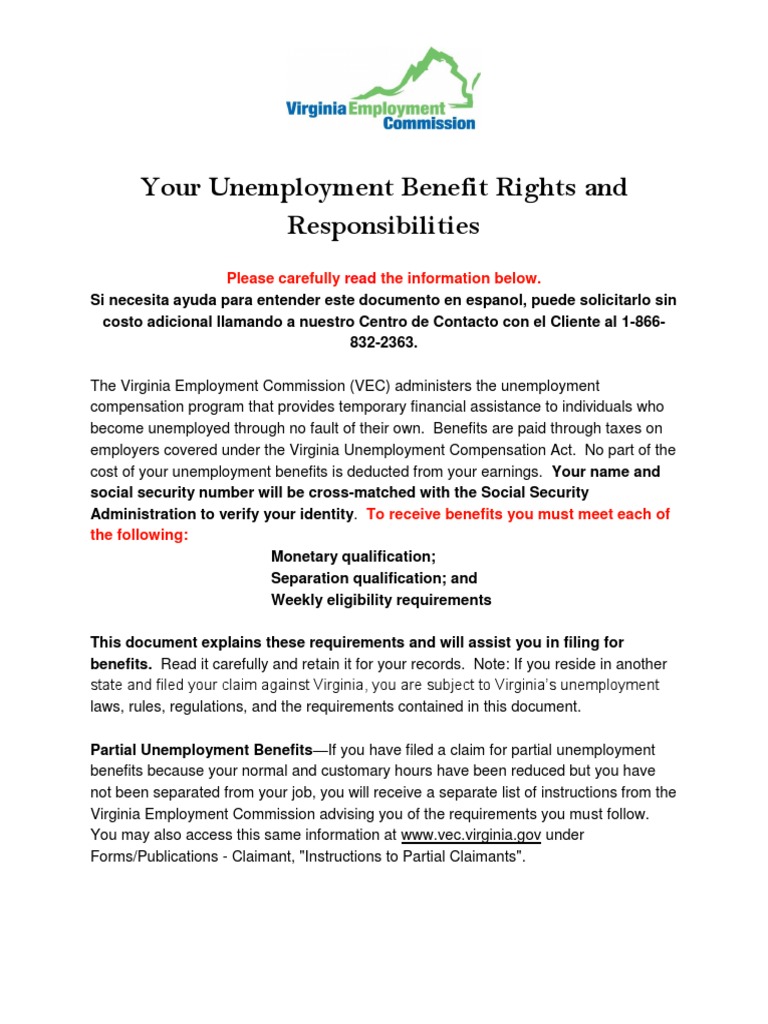 UI Benefits Rights and Responsibilities | PDF | Unemployment Benefits ...