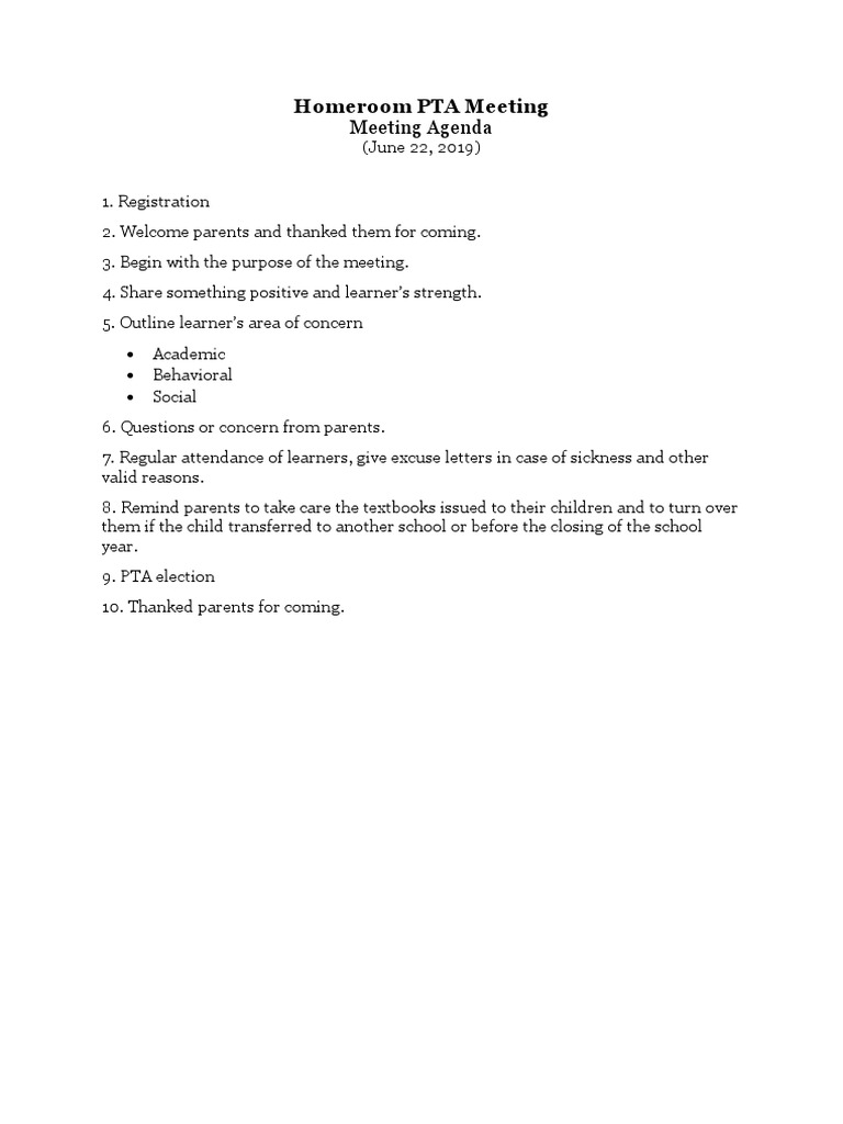 Parent Teacher Conference Agenda | PDF