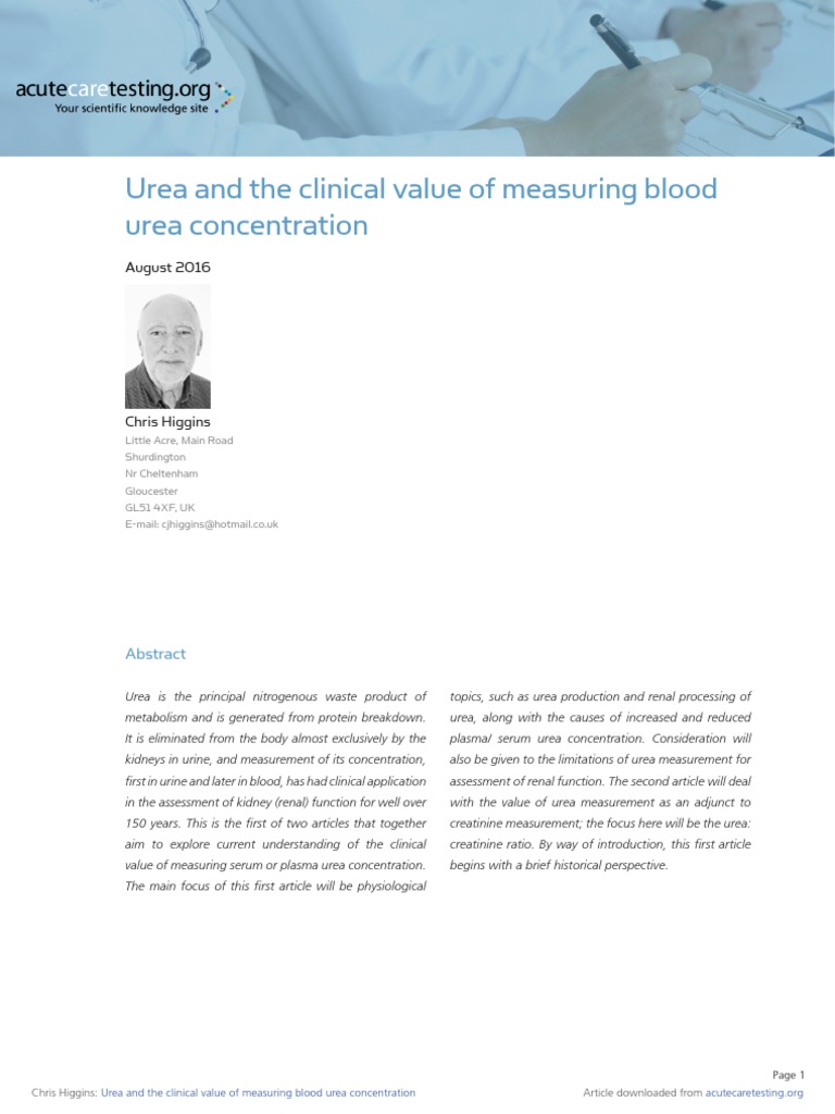Urea and The Clinical Value of Measuring Blood ANS Approved | PDF ...