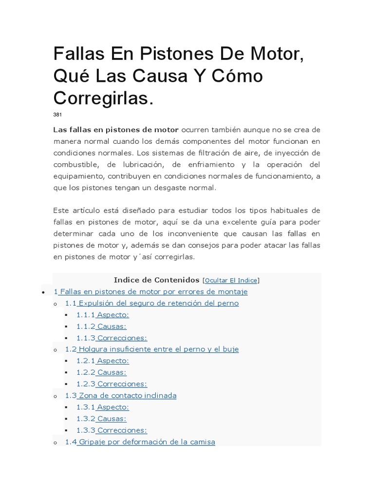 Fallas y Soluciones en Pistones de Motor | PDF | Pistón | Combustión
