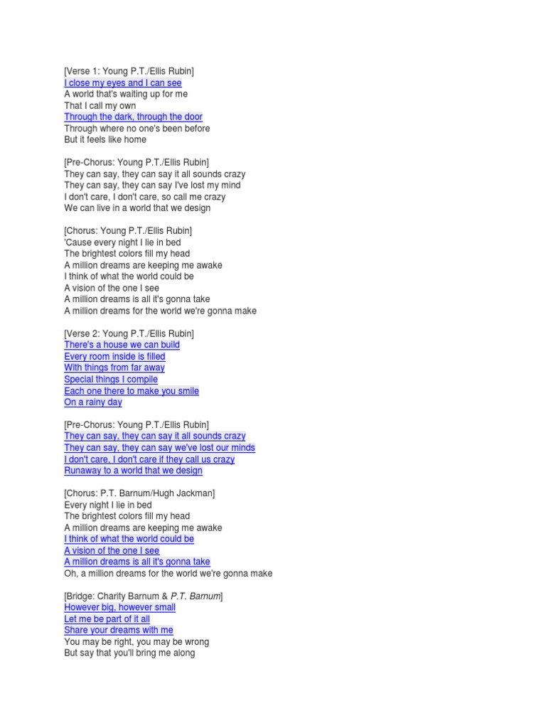 A Million Dreams Lyrics | PDF | Song Structure
