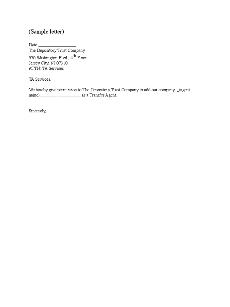 Sample Transfer Agent Letter PDF | PDF