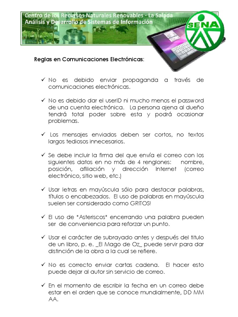 Reglas de Etiqueta en Comunicaciones Electrónicas | PDF | Correo ...