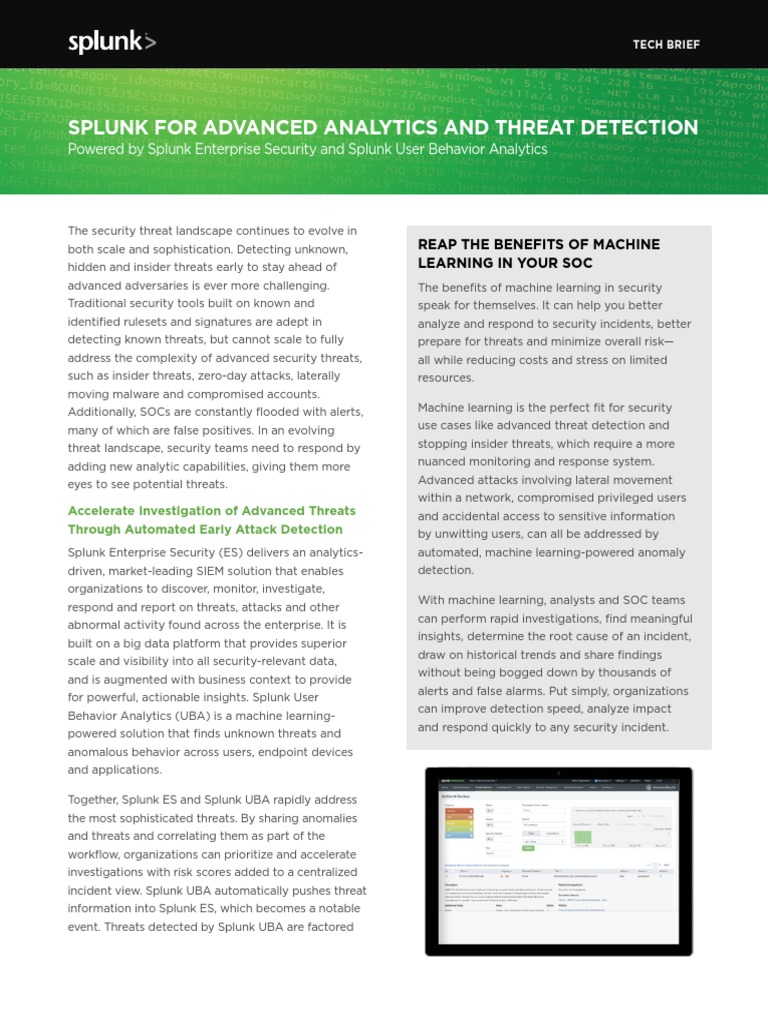 Splunk For Advanced Analytics and Threat Detection Tech Brief | PDF | Machine Learning | Analytics