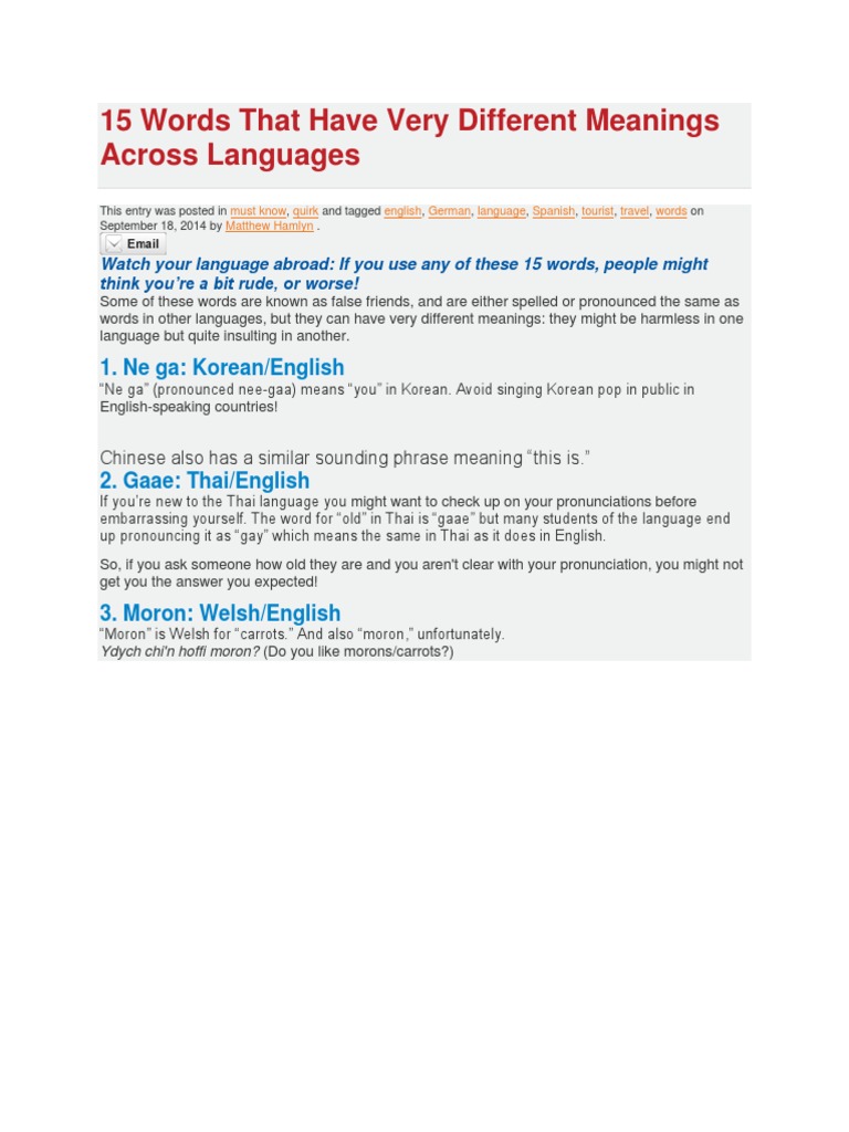 15 Words That Have Very Different Meanings Across Languages | PDF ...