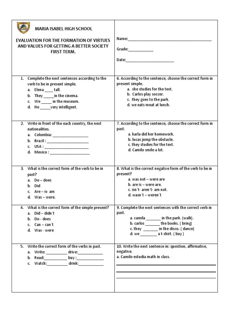 Maria Isabel High School Test 1 | PDF | Grammar | Languages