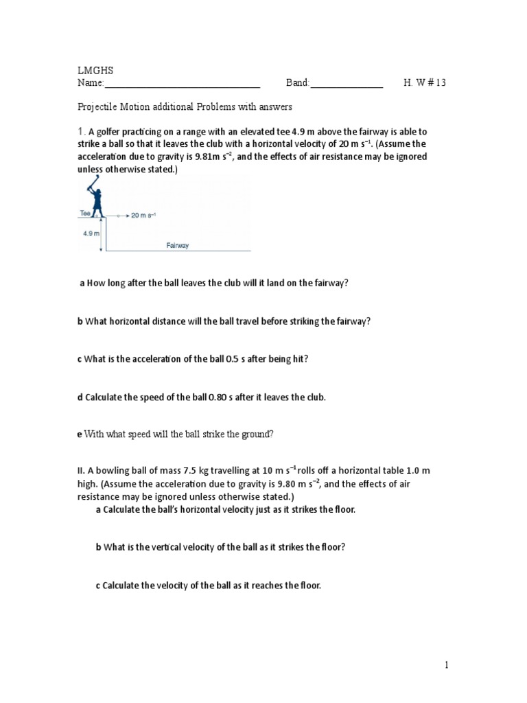 Projectile Motion Problems with Solutions | PDF | Acceleration | Motion ...