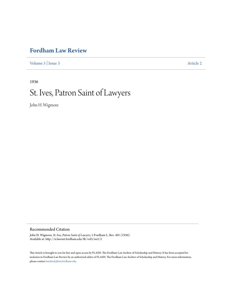St. Ives, Patron Saint of Lawyers: Fordham Law Review | PDF | Witness ...