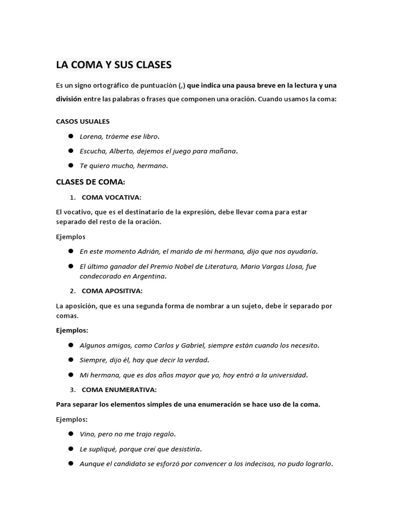 Clases de coma y ejemplos prácticos | PDF | Poesía