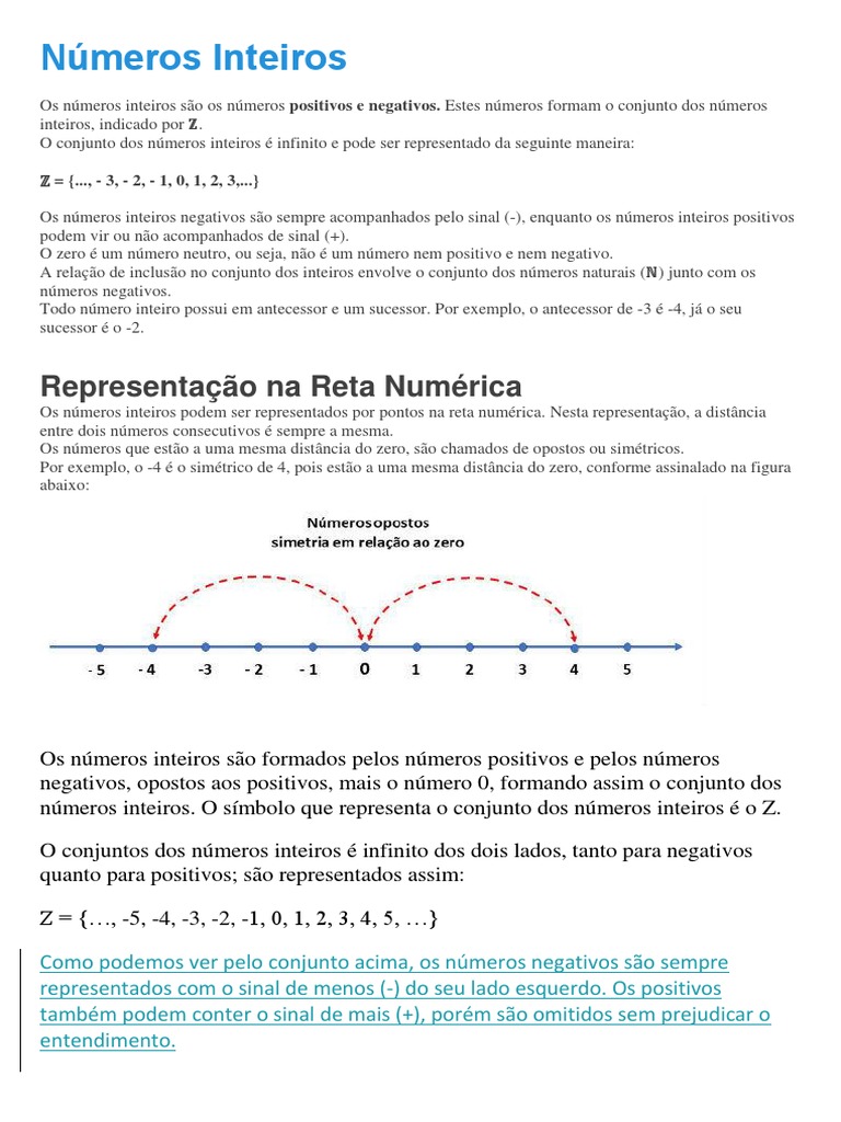 Números Inteiros - Resumo | PDF | Números | Número inteiro