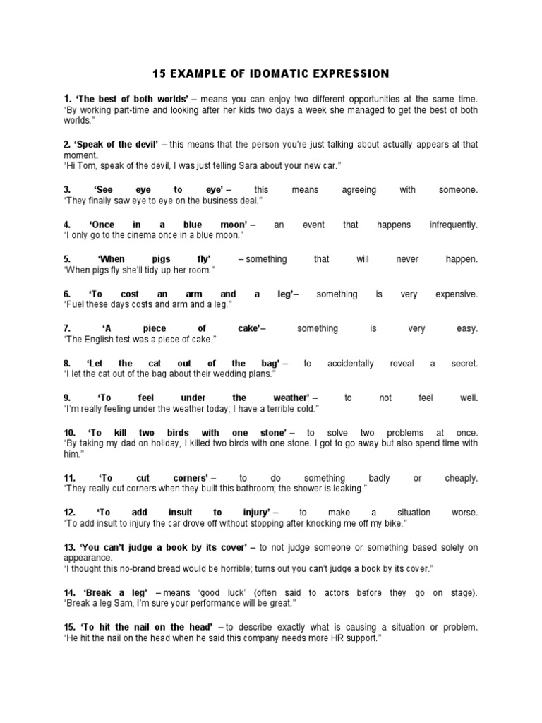 Common Idiomatic Expressions and Their Meanings | PDF