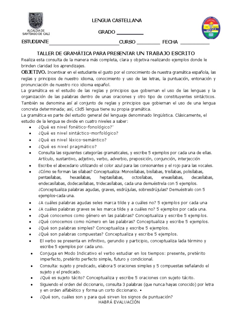 Trabajos Escritos Categorias Gramaticales | PDF | Gramática | Palabra