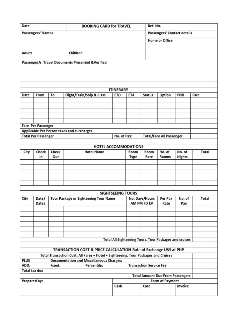 Booking Card For Travel | Download Free PDF | Fare | Fee