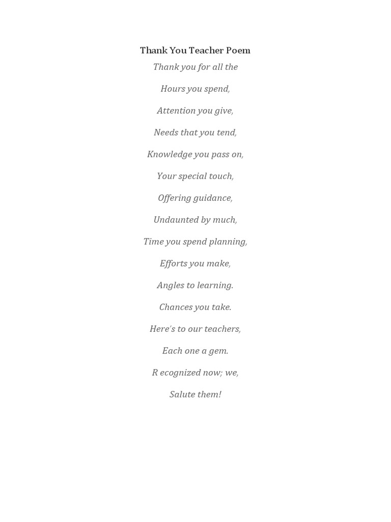 Thank You Poem for Teachers | PDF